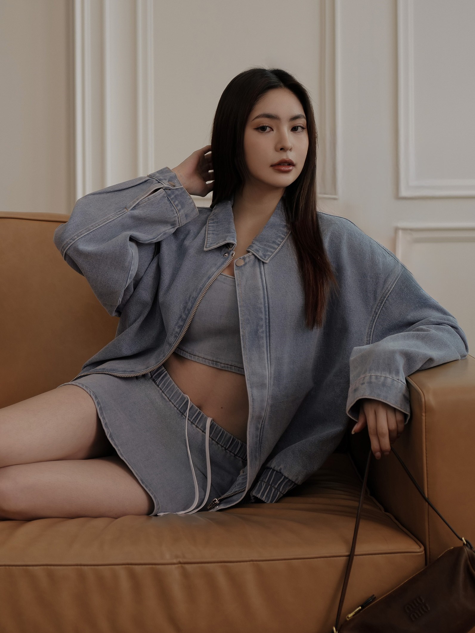 牛仔澎袖拉鍊外套 ｜ CHENN CHENN