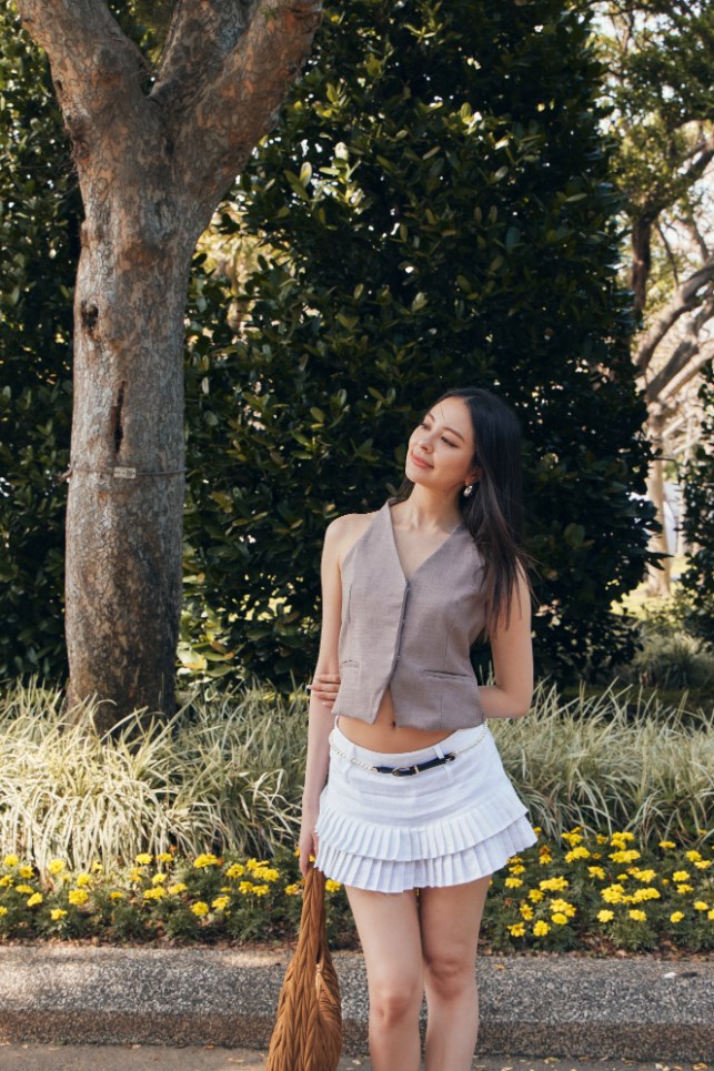 Hop On Linen Skort ｜ Squarebear.
